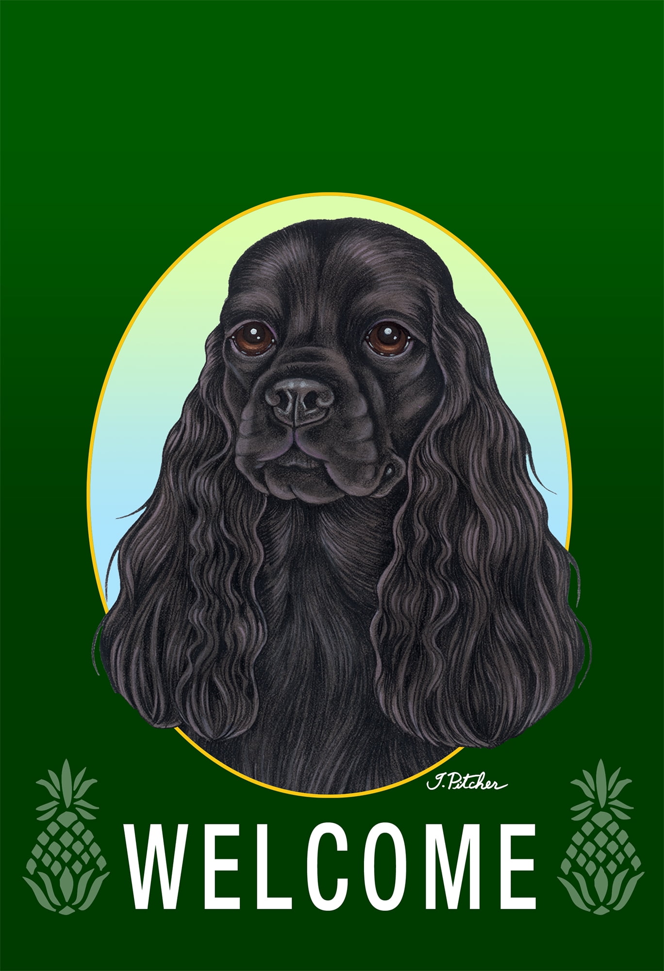 Cocker Spaniel Black - Best of Breed Welcome Pineapples Garden Flags ...