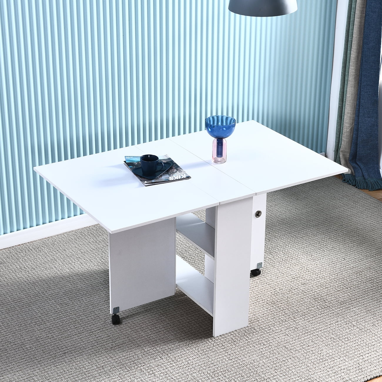 Buy Multifunction Drop Leaf Dining Table Rectangular with Wheels ...