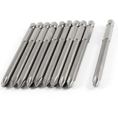 10 Pcs 1/4" Hex Shank 6mm PH2 Phillips Screwdriver Bits 100mm Long ...