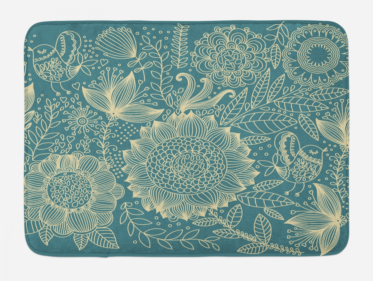 Garden Bath Mat, Nostalgic Nature Inspired Hand Drawn Style Flower ...