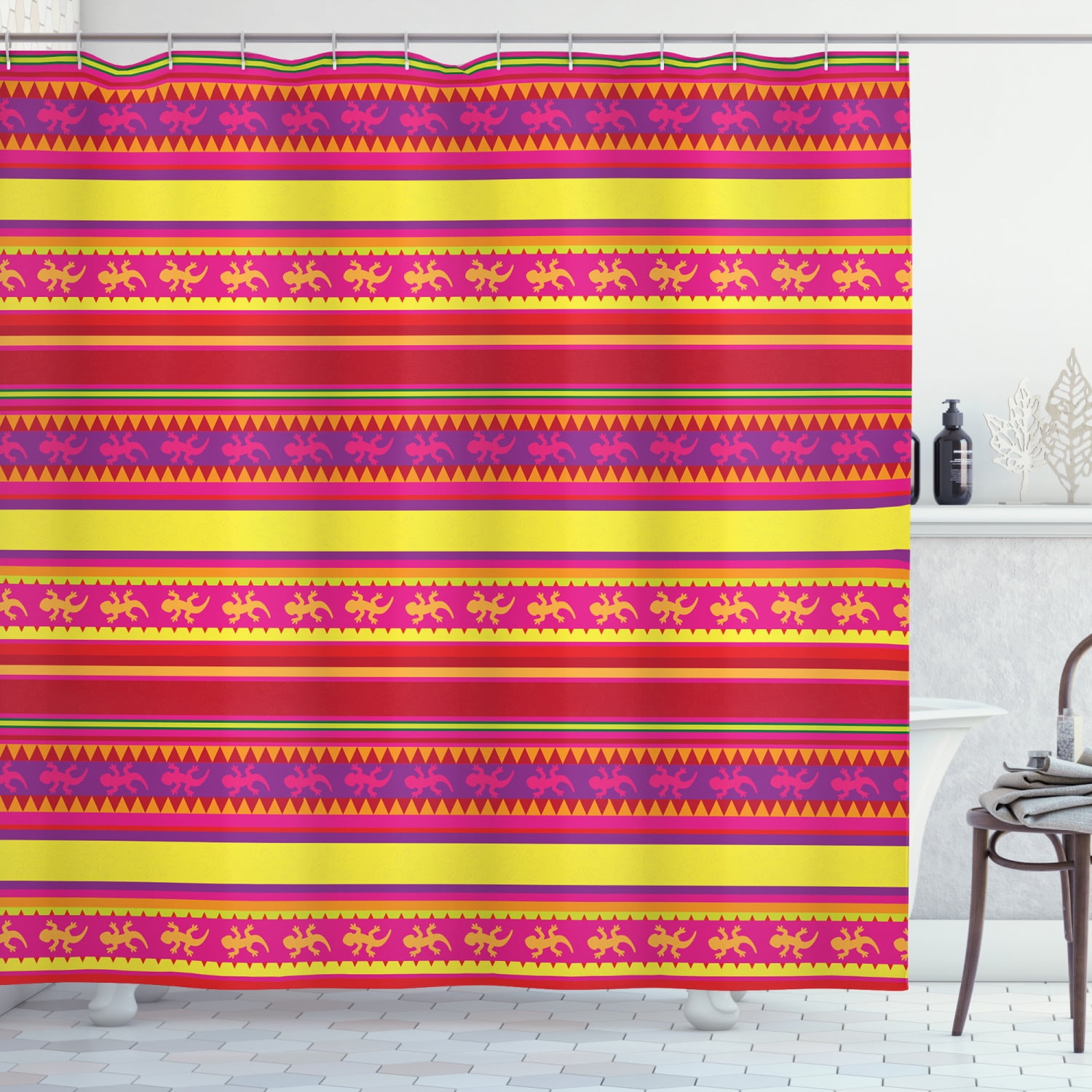 Ambesonne Mexican Shower Curtain, Vibrant Lizard Folklore, 69"Wx75"L ...