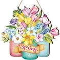 Door Plates Colorful Flowers Spring Hanging Decorative Signs, Wooden ...