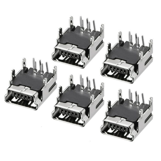 Mini USB PCB Connector 5P Female Jack Four Foot 90 Degree Angle 5pcs ...
