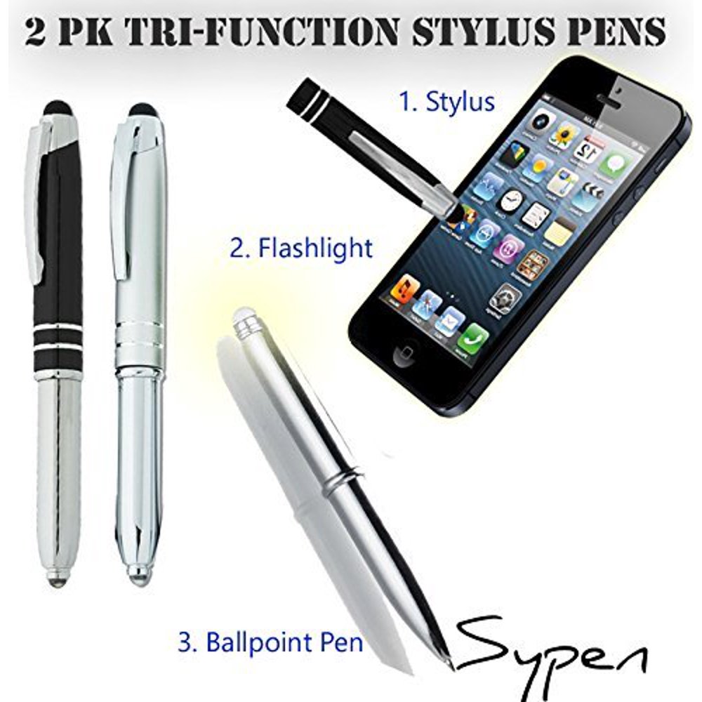 2 Pack Tri-Function Stylus Ballpoint Flashlight Capacitive Styli Pen ...