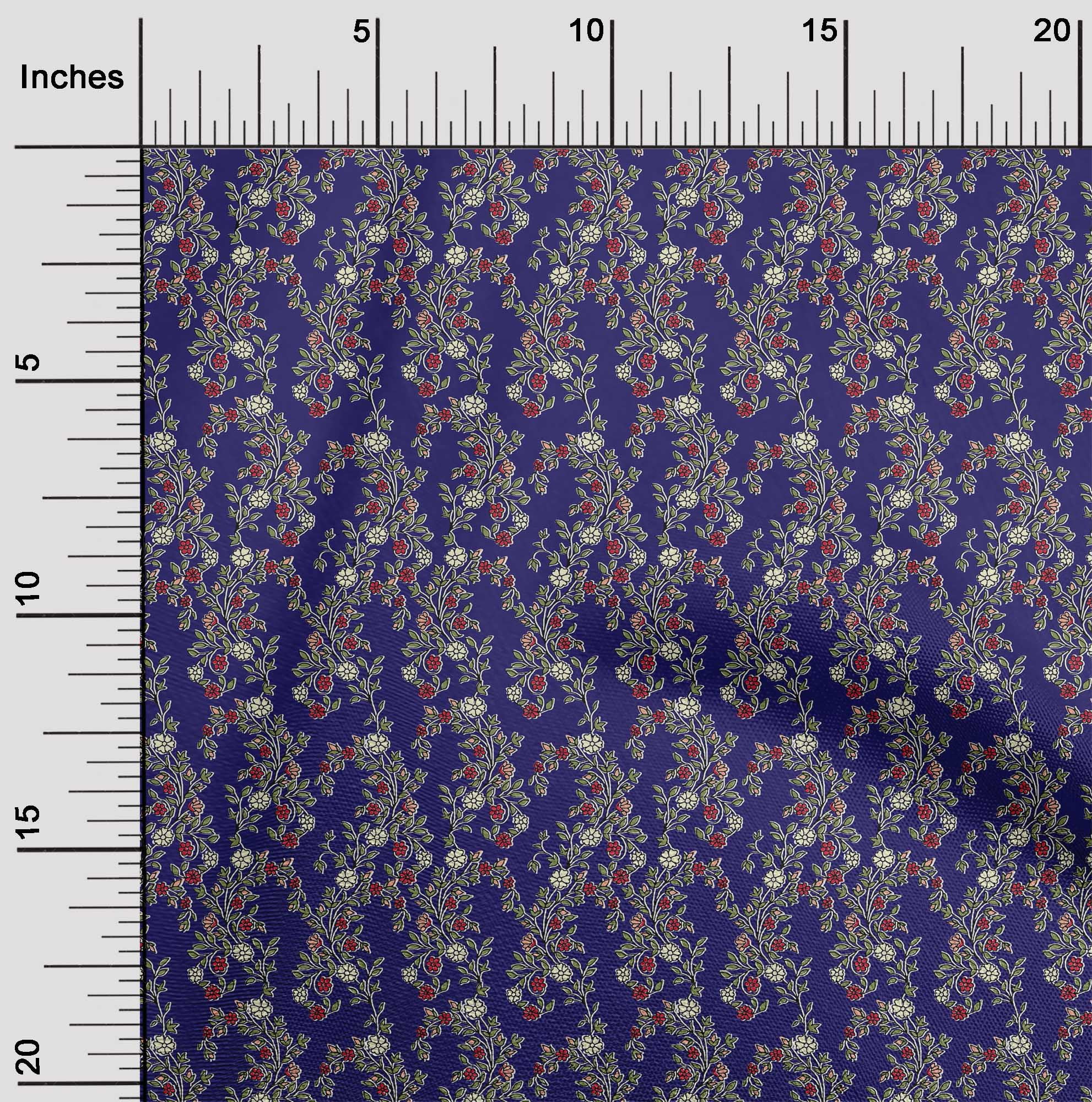 oneOone Cotton Poplin Fabric Leaves & Floral Block Print Fabric By The ...