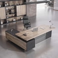 78.7" L Shaped Executive Desk with Power Outlet File Cabinets Drawer ...