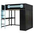 LHYY Full Size Wood Loft Bed with Desk,Open Wardrobe and RGB Light,Blue ...