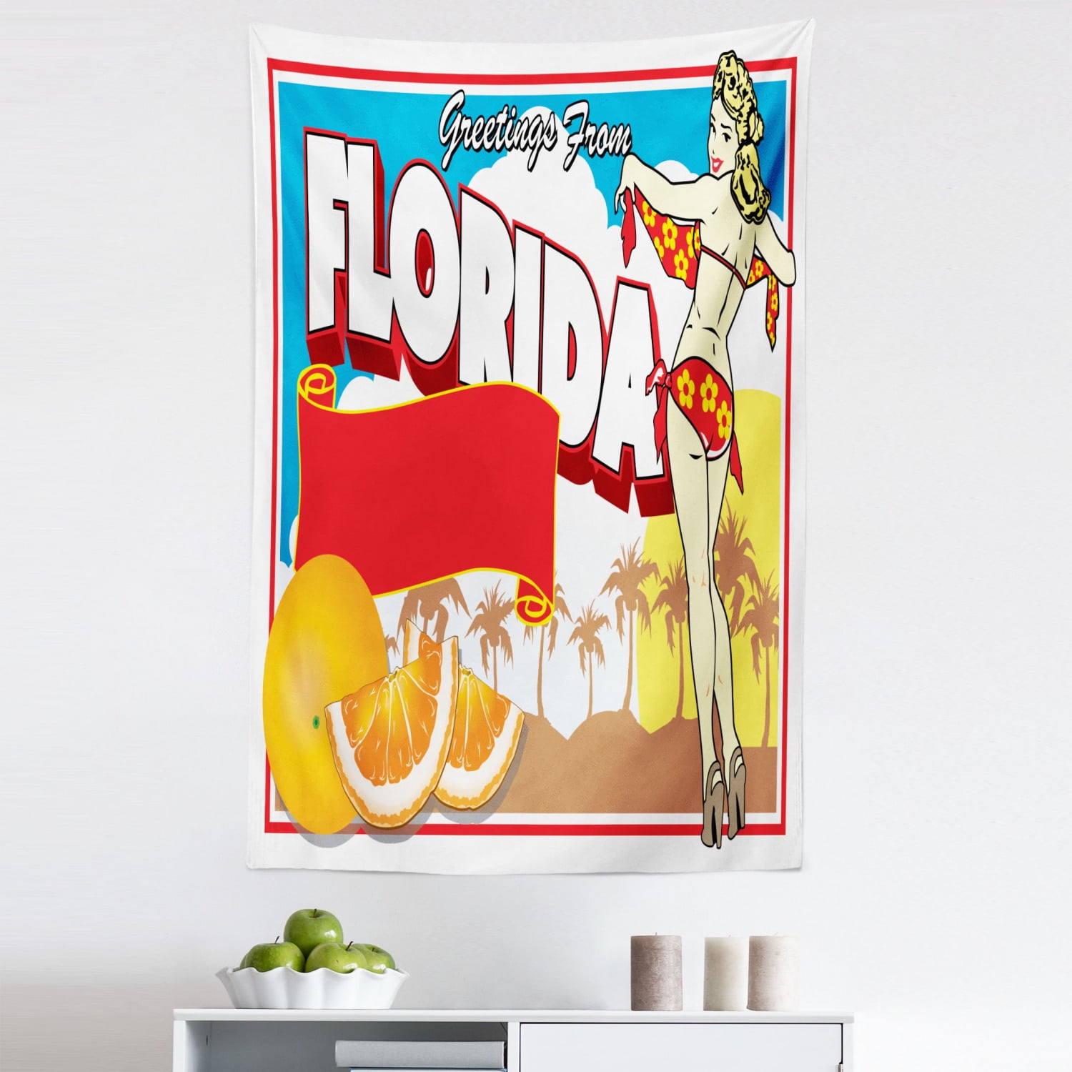 Florida Tapestry, Greetings from Florida Postcard Design with a Pin-up ...
