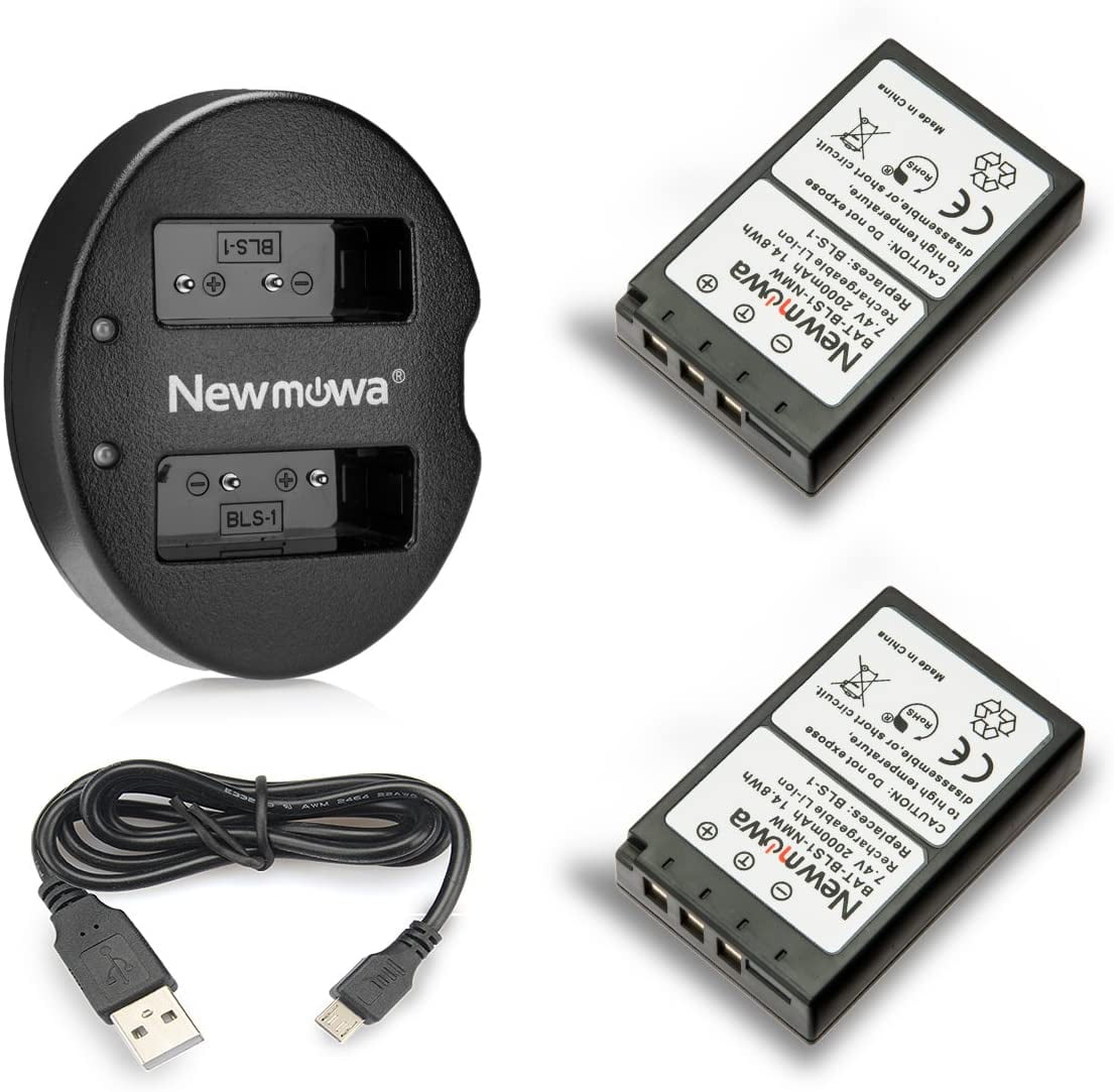 Newmowa BLS-1 Replacement Battery (2-Pack) and Dual USB Charger for Olympus PS-BLS1, BLS-1 ...