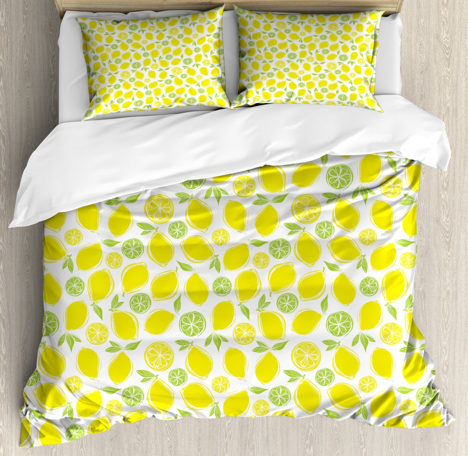Lemons Queen Size Duvet Cover Set, Simplistic Citrus Fruits Hubbly ...