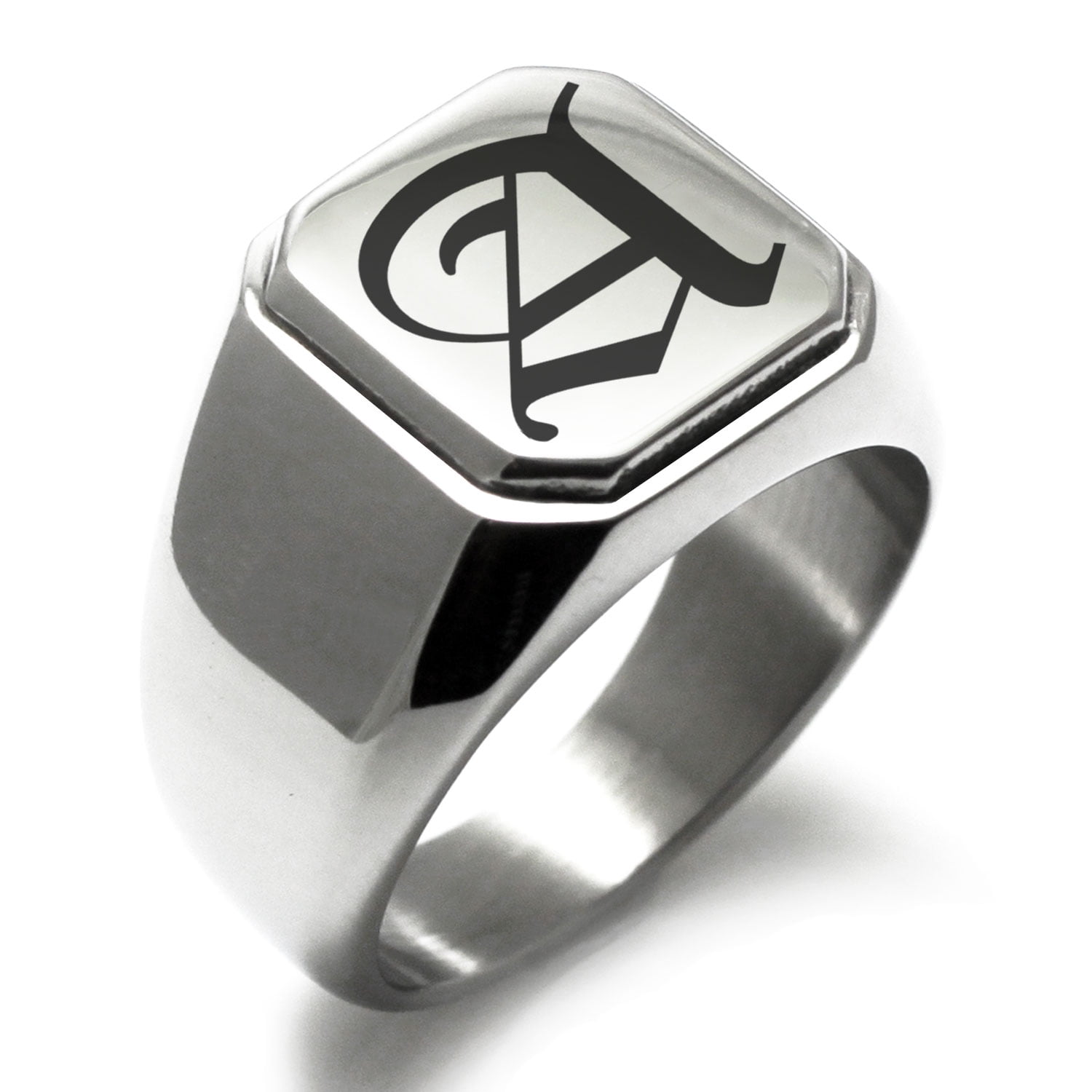Stainless Steel Letter A Initial Old English Monogram Engraved Engraved ...