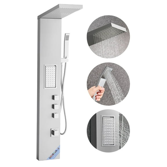 Shower Panel Tower System with Rainfall Shower Head, LED, 49 in Brushed ...
