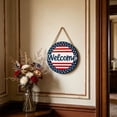 SLYNSHome Patriotic Full Flag Welcome Door Sign, Round Wooden Hanging ...