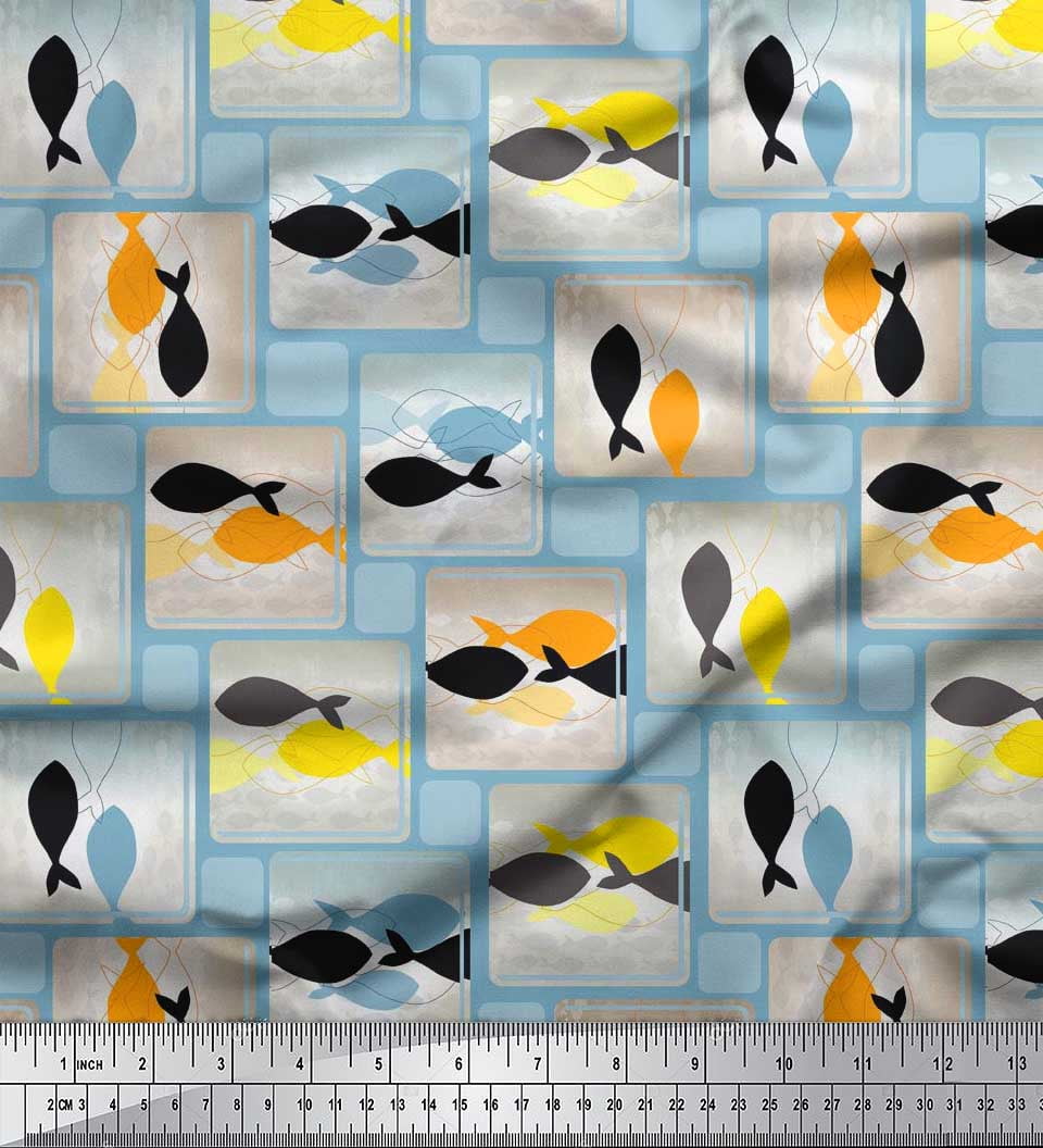 Soimoi Velvet Fabric Fish Patchwork Print Fabric by Yard 58 Inch Wide ...