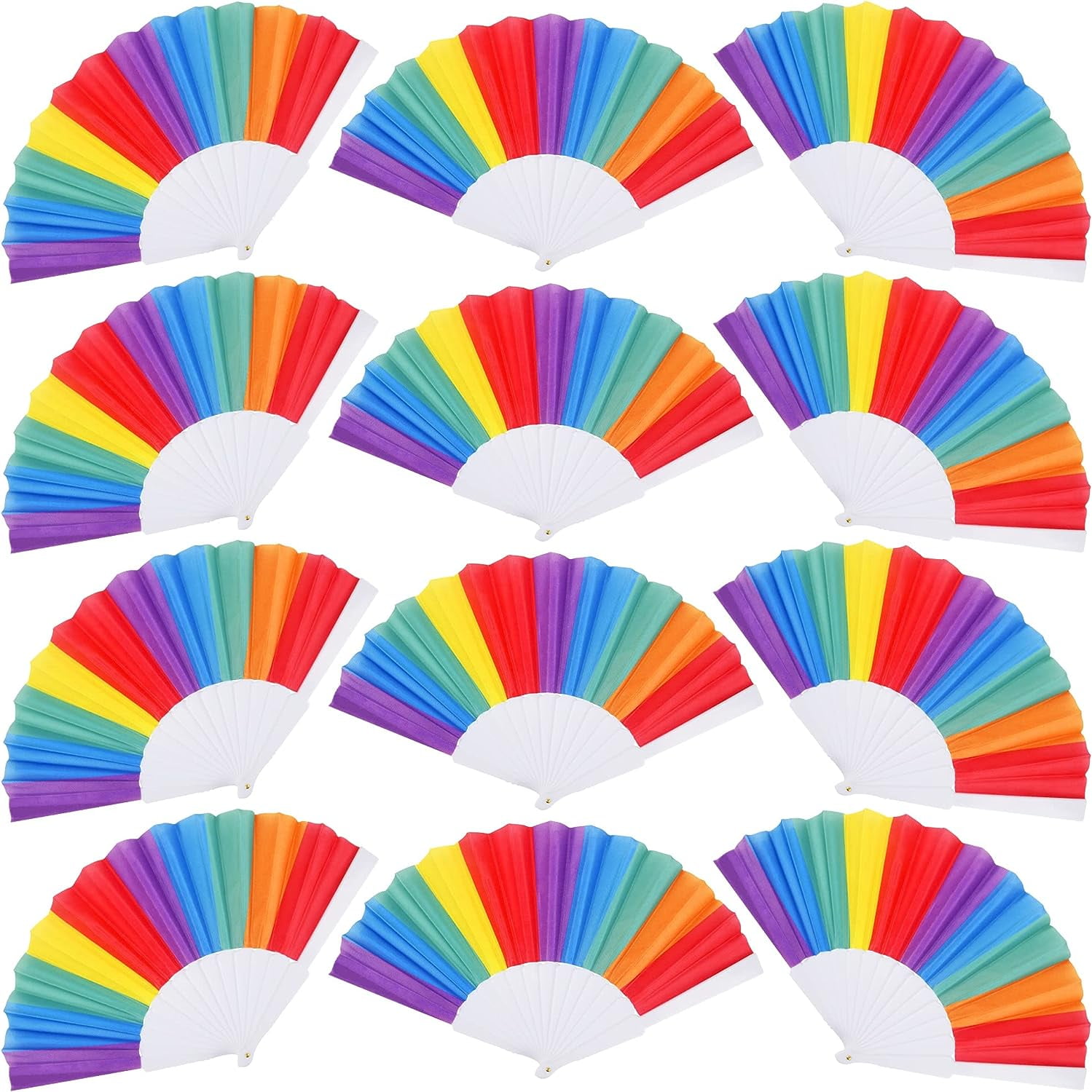 LINLIN 12PCS Rainbow Hand Fans,Folding Gay Pride Fans,Colorful Plastic ...