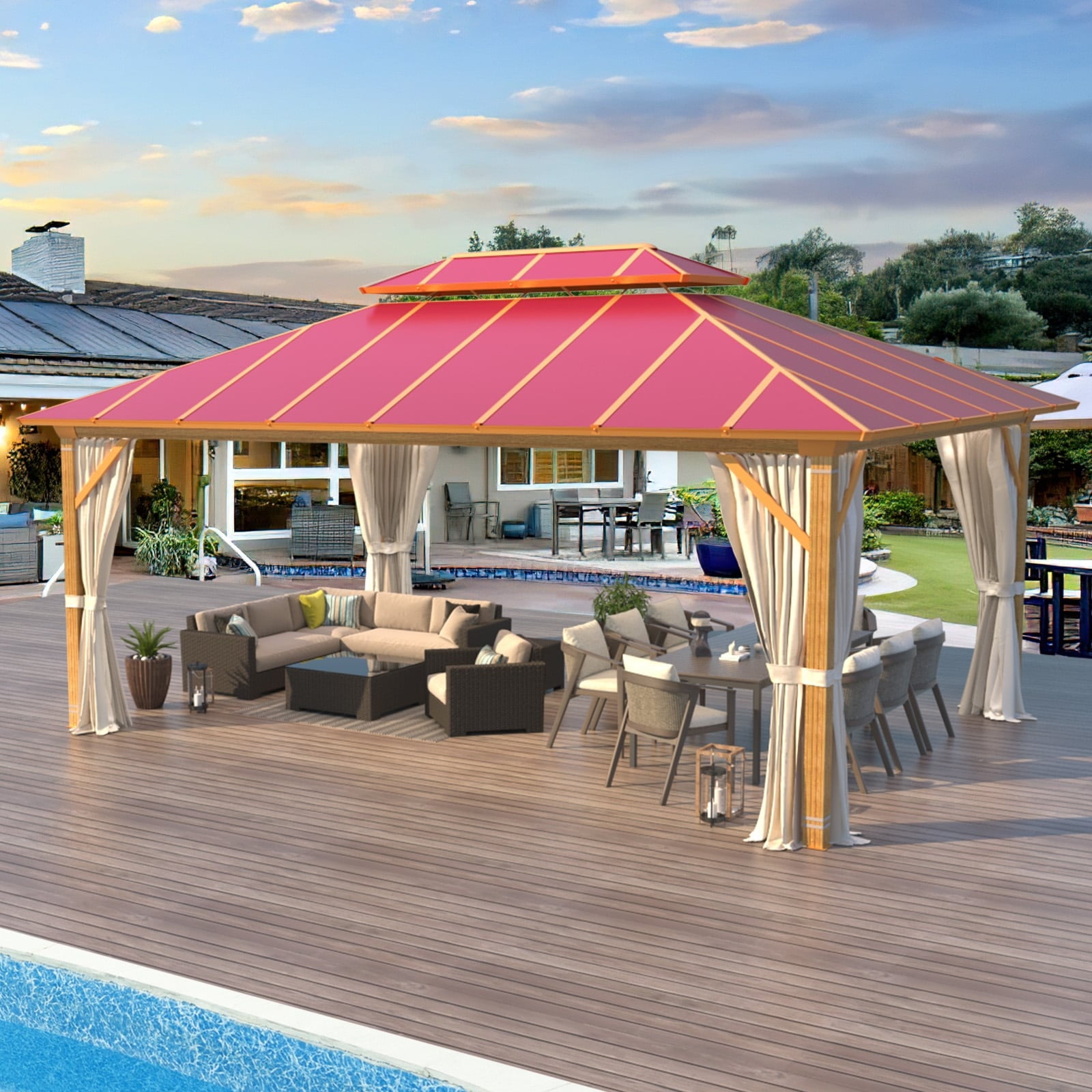 XWG-258RD EROMMY Hardtop Permanent Outdoor Patio Gazebo Red 12*16 Red ...