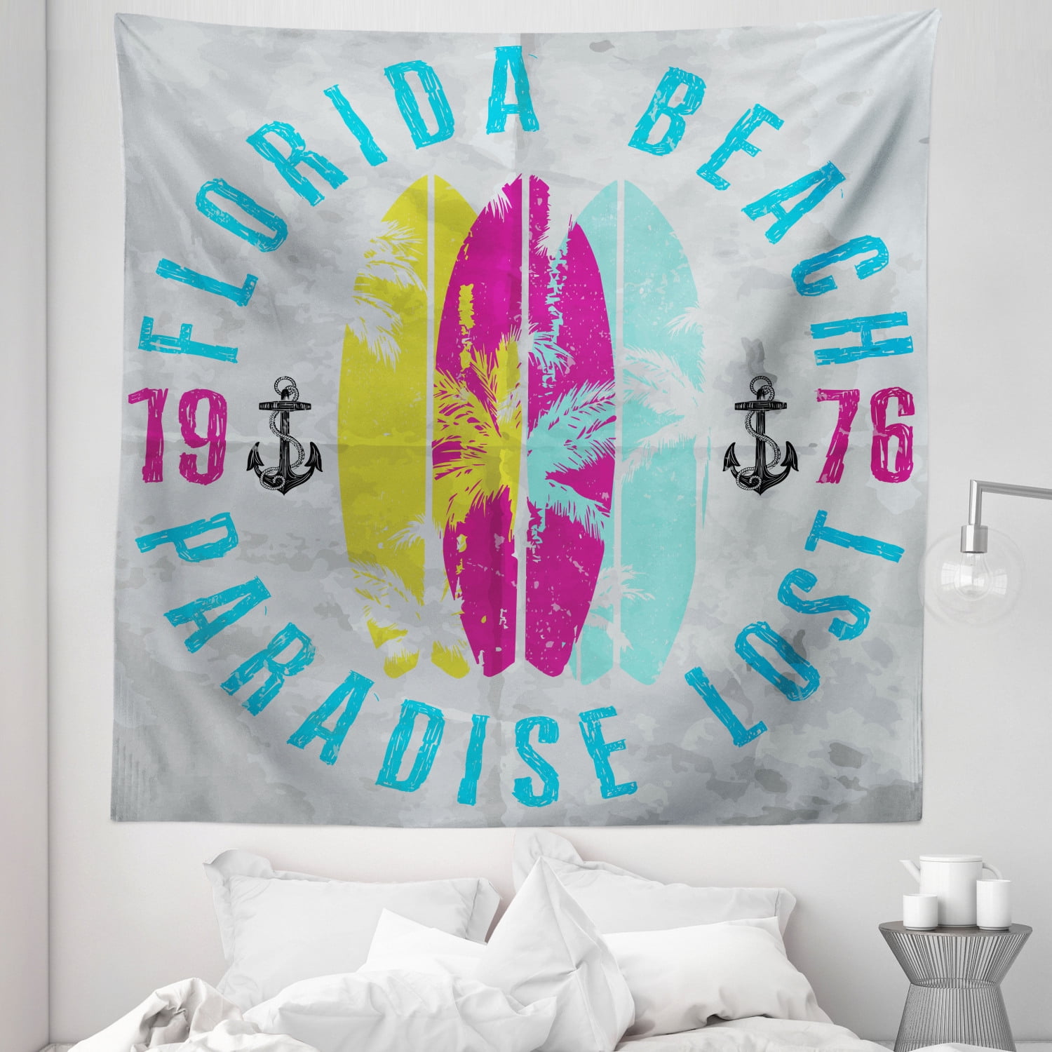 Florida Tapestry, Weathered Colorful Surfboards and Hand Drawn Anchors ...