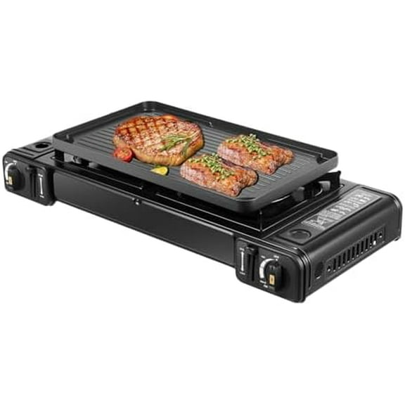 2 Burner Butane Stove Butane Camping Stove with Grill Tray and Carrying ...