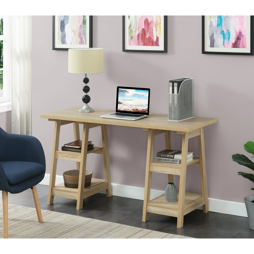 Convenience Concepts Designs2Go Double Trestle Desk with Shelves ...