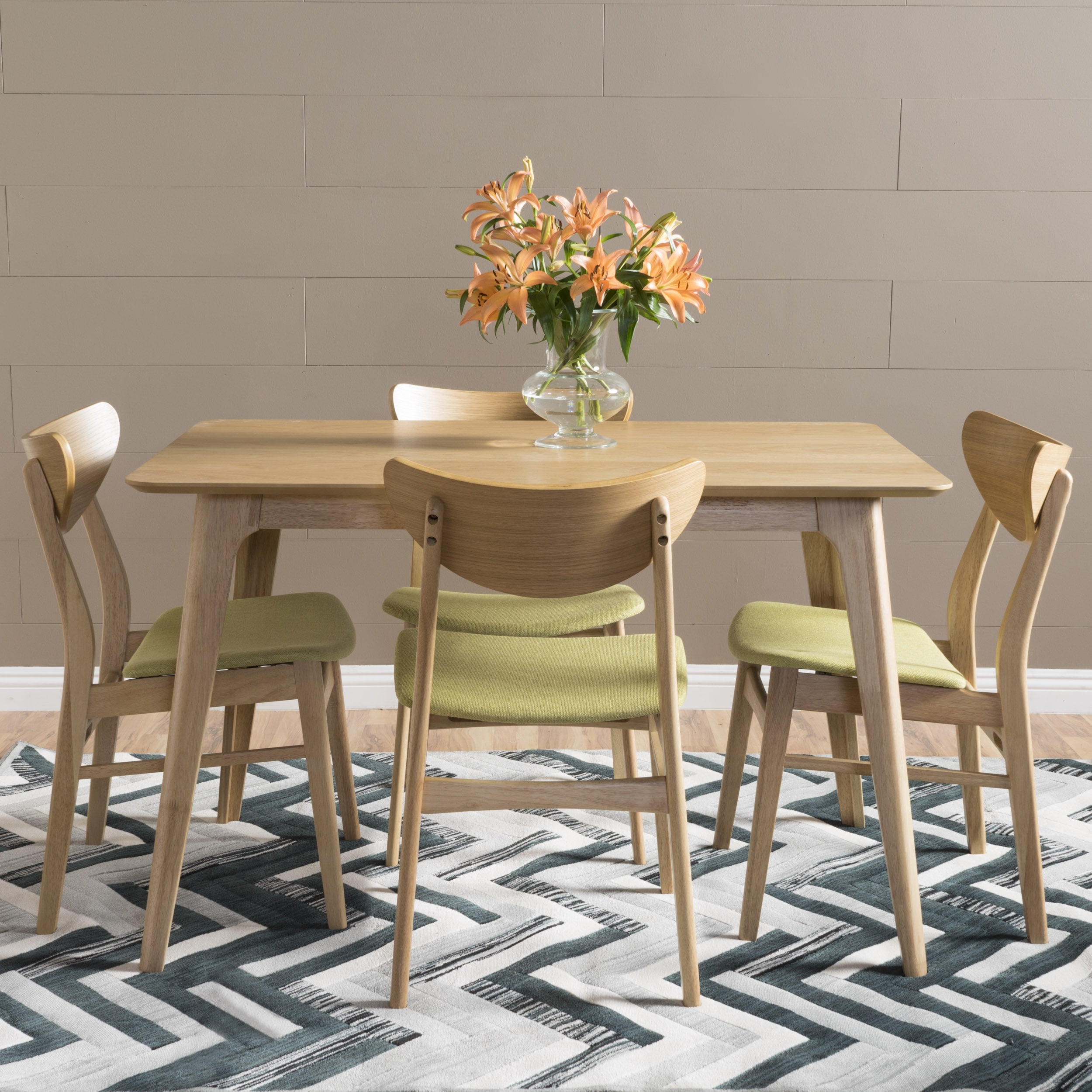 Noble House Ava 5 Piece Green Tea Natural Oak Finish Dining Set ...