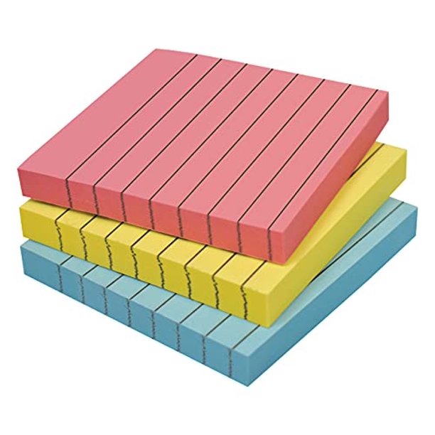 Lined Sticky Notes 3 x 3, 3 Pack, 300 Sheets (100/Pad), Self Stick ...