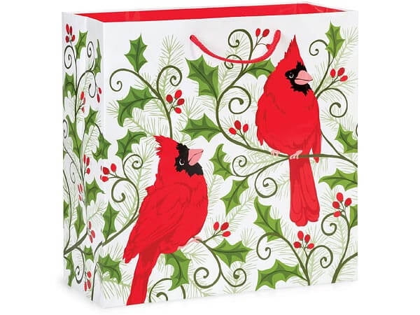 10 PK, Holly Berry Cardinal Gloss Gift Bags, Filly 12 x 5 x 12" For ...