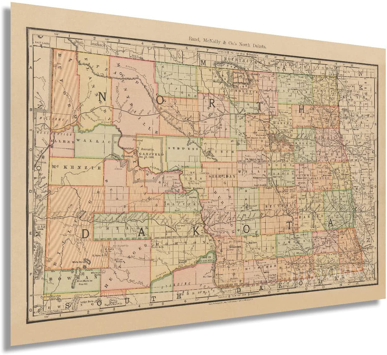 HISTORIX Vintage 1892 North Dakota State Map - 24x36 Inch Vintage Map ...