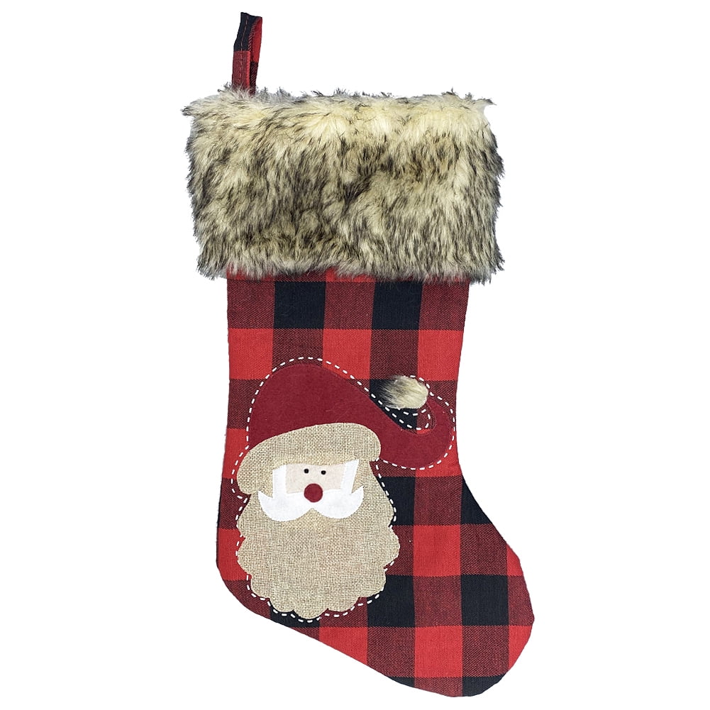 Creative Christmas Burlap Plaid Stockings Santa Claus Snowman Reindeer ...