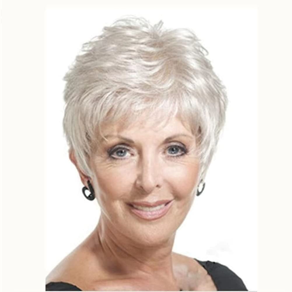 Click here for Pinesc Ladies White Short Fluffy Curly Layered Wig... prices