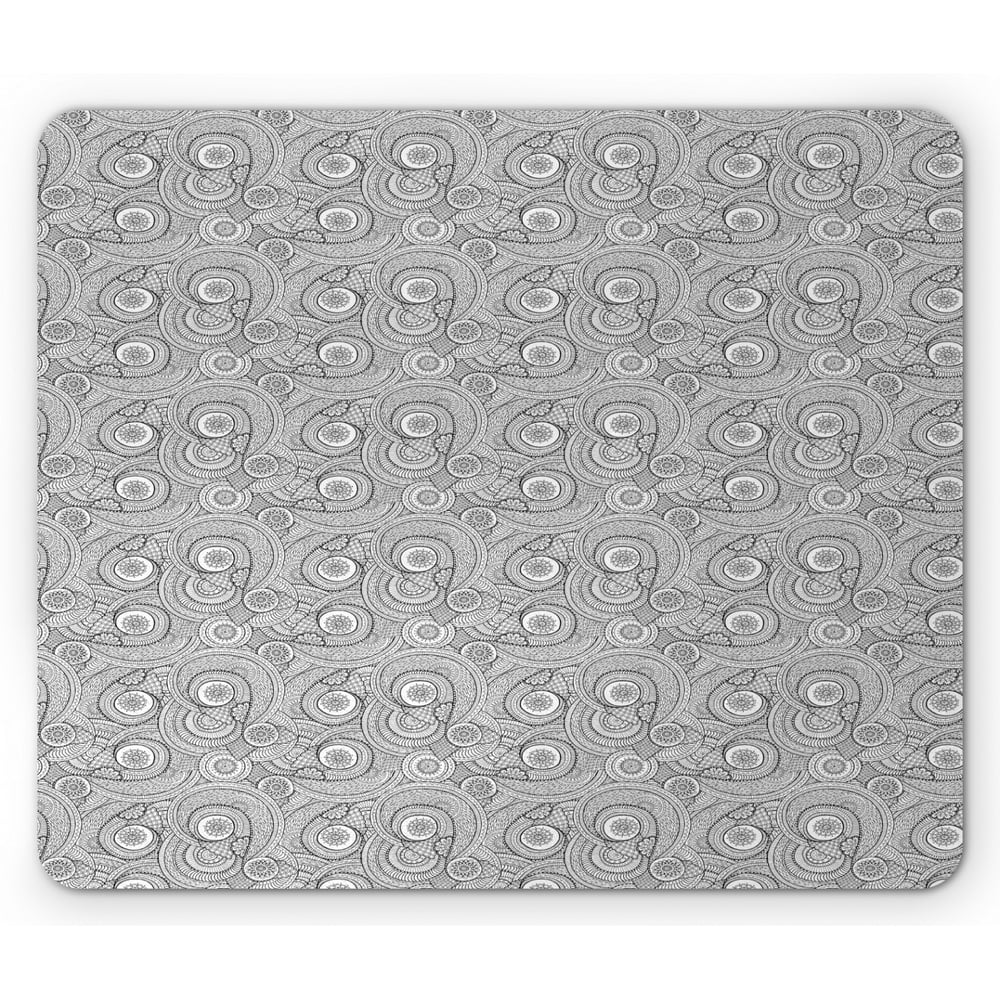 Black and White Mouse Pad, Floral Pattern with Swirls and Mandala ...