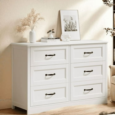 Homfa White 6 Drawer Dresser for Bedroom, 45.7''H Modern Wood Storage ...