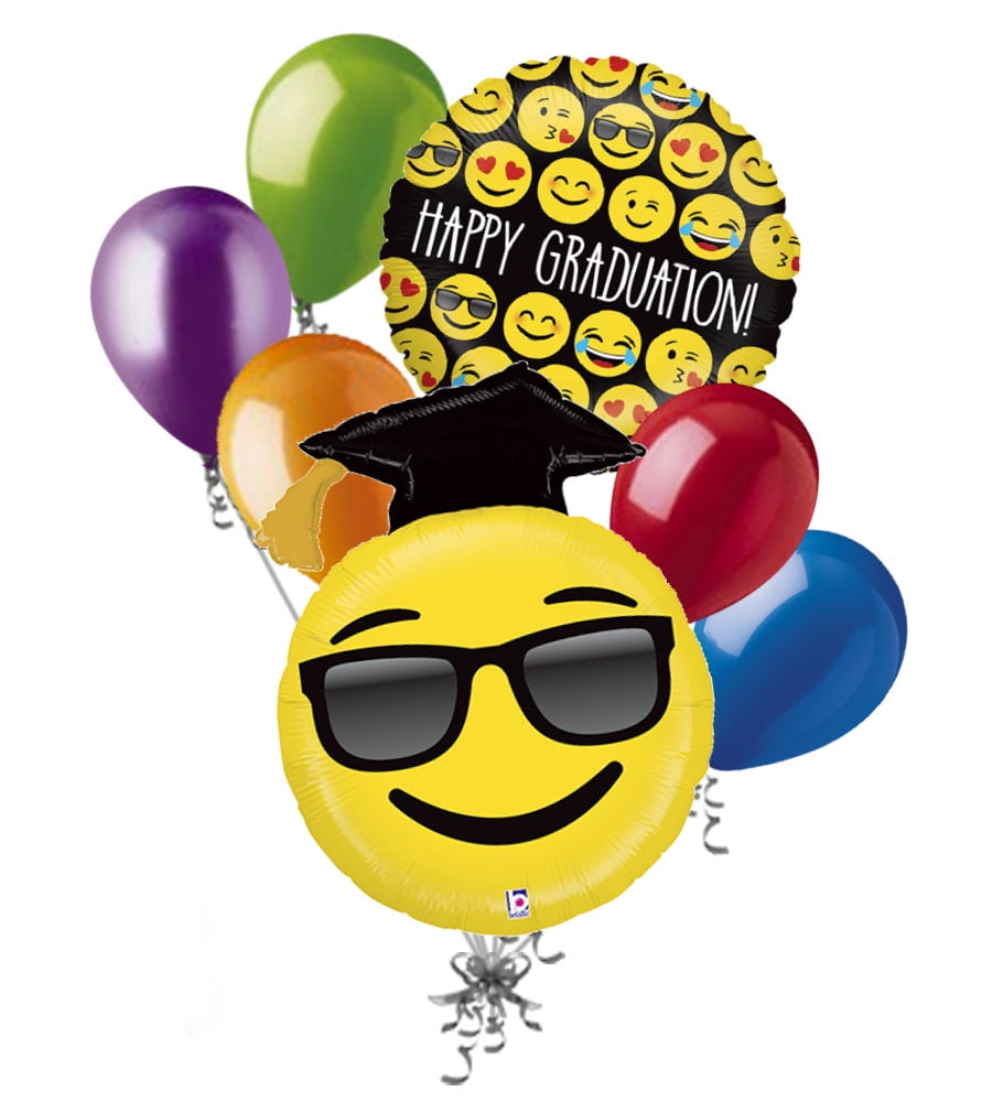 7 pc Cool Emoji Happy Graduation Balloon Bouquet Congratulations ...