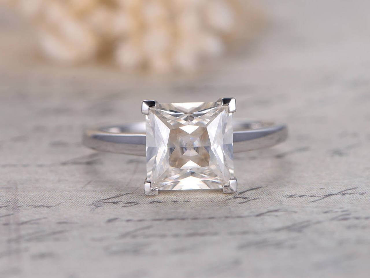 Classic Princess Cut Solitaire 1 Ct Moissanite Engagement Ring In White