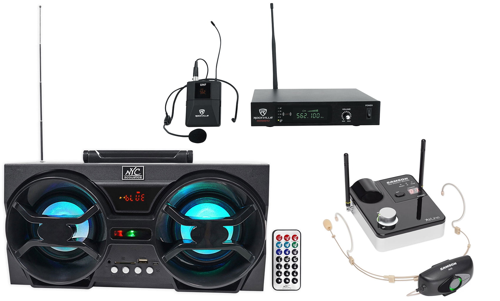 Samson AIRLINE 99M Rechargeable Headset+Free Wireless System+Boombox K ...