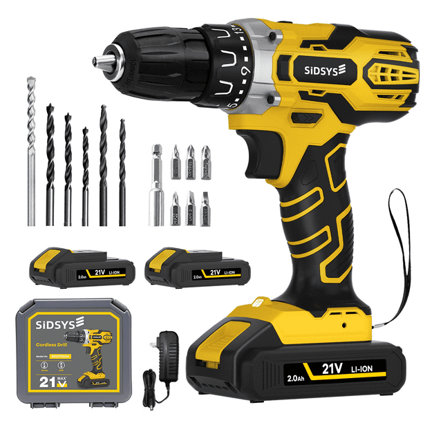 Sidsys 21v Cordless Drill Electric Power Drill Set With 2 Batteries