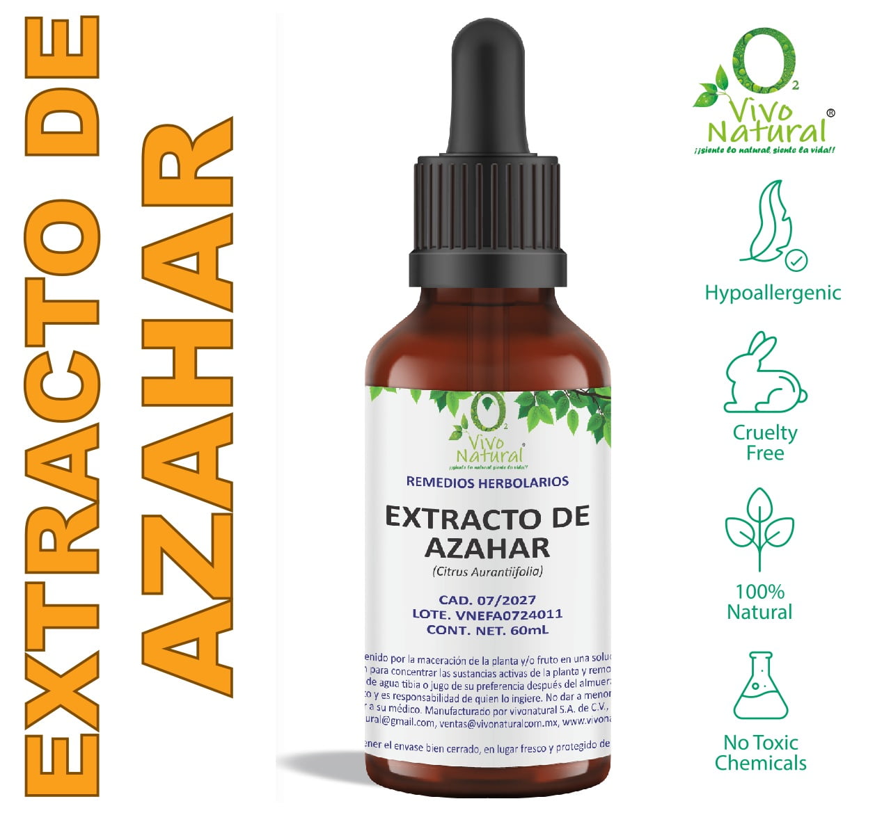 EXTRACTO DE AZAHAR 60 ML VIVONATURAL. 100% NATURAL. ORGÁNICO | Bodega ...