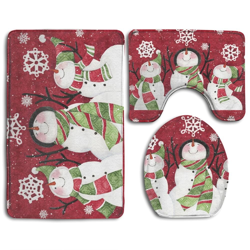 Gohao Christmas Snowman 3 Piece Bathroom Rugs Set Bath Rug Contour Mat