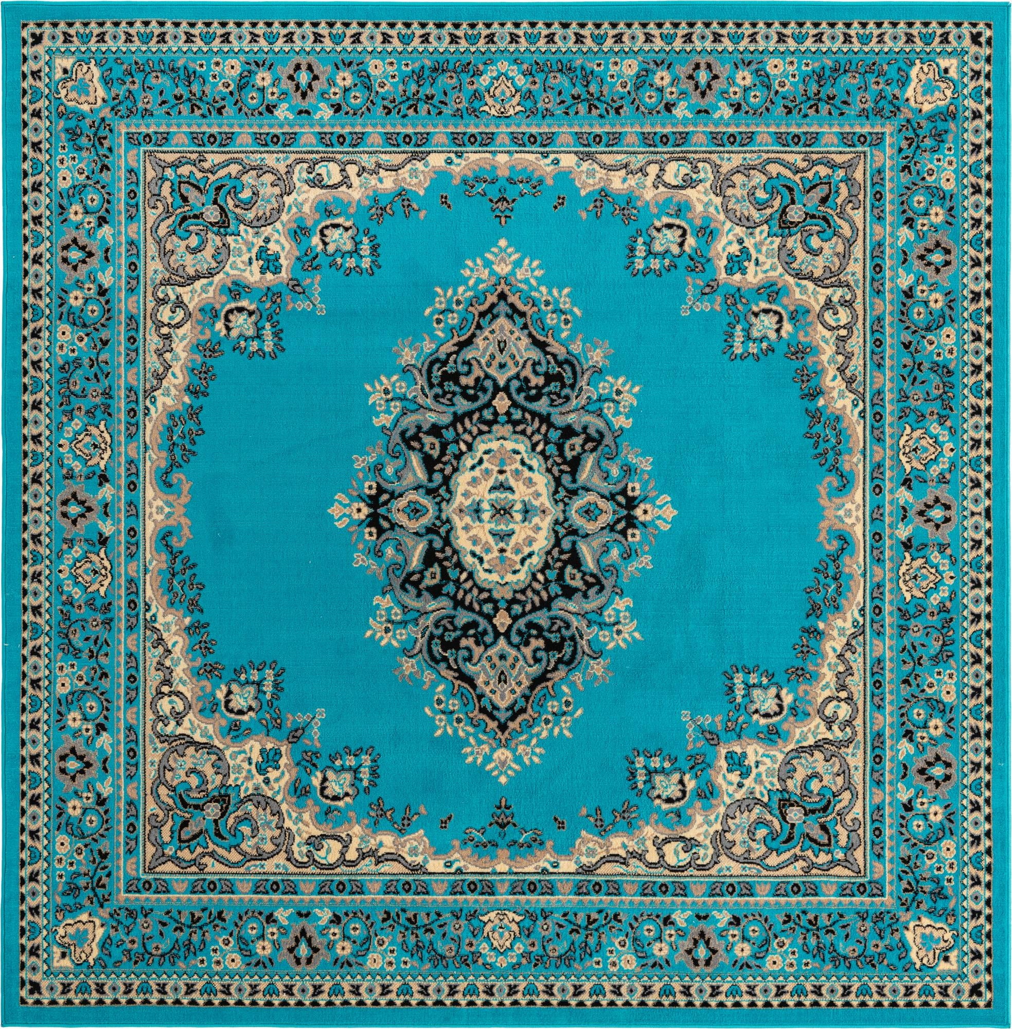 Rugs.com Amaya Collection Rug – 8 Ft Square Turquoise Medium Rug ...