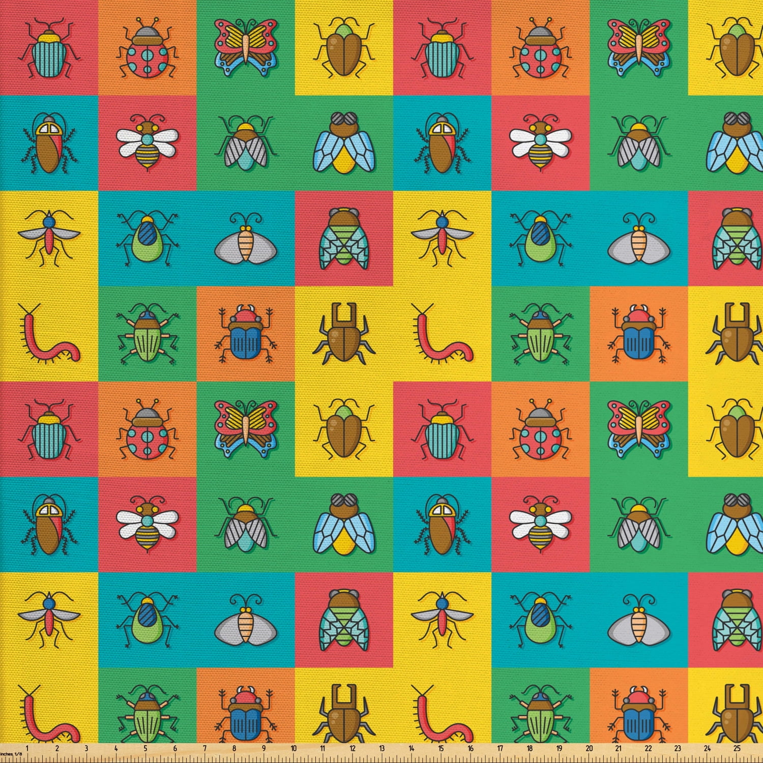 Colorful Fabric by the Yard, Cartoon Image of Bugs as Bumblebee Ladybug ...