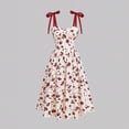 Burgundy Floral Print Bow Strap Midi Dress, Sweetheart Neck A-Line ...