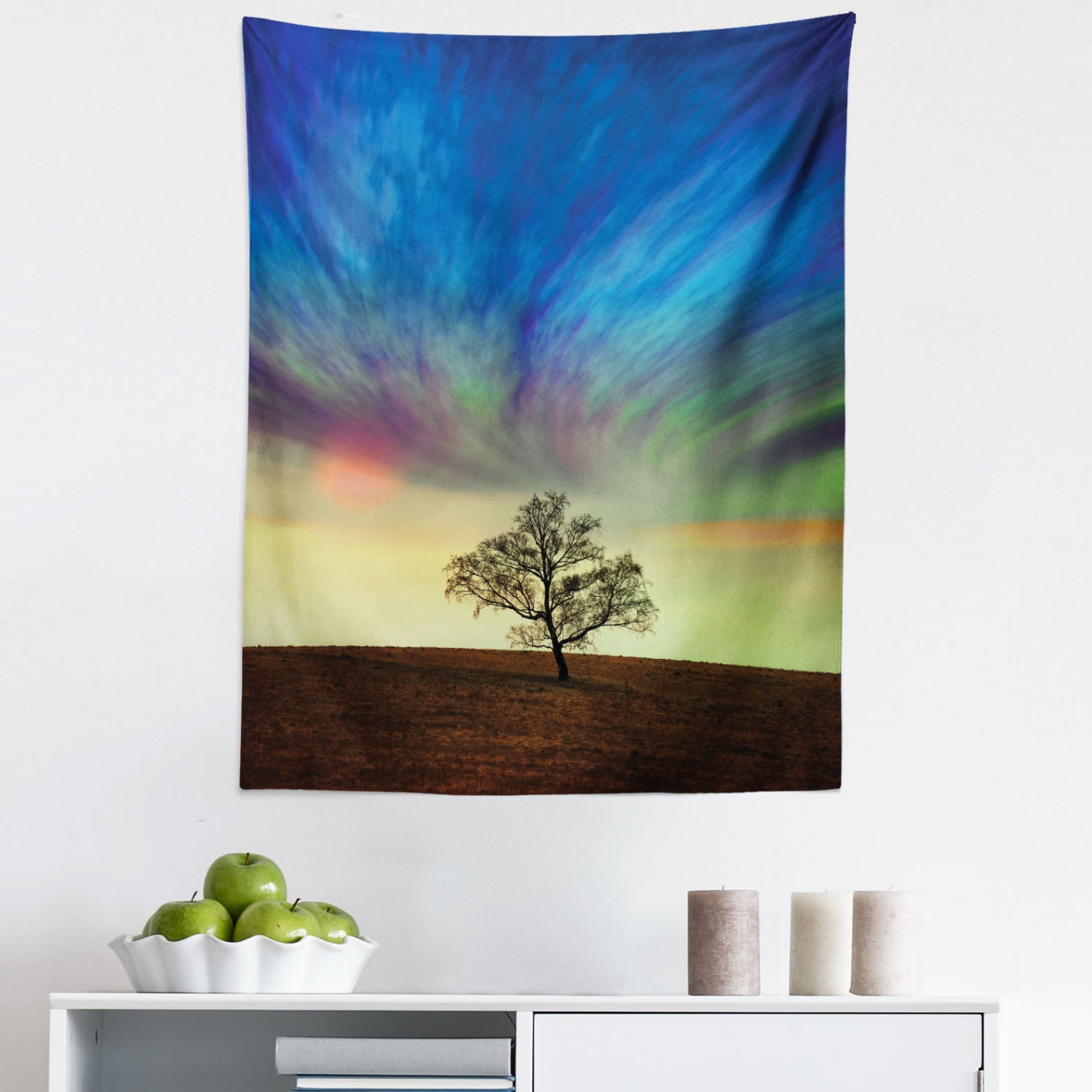 Tree Tapestry, Only Tree in Field Under Colorful Surreal Dramatic Sky ...