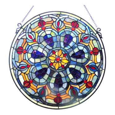 Chloe Lighting Chloe Tiffany Style Round Stained Glass Window Panel ...
