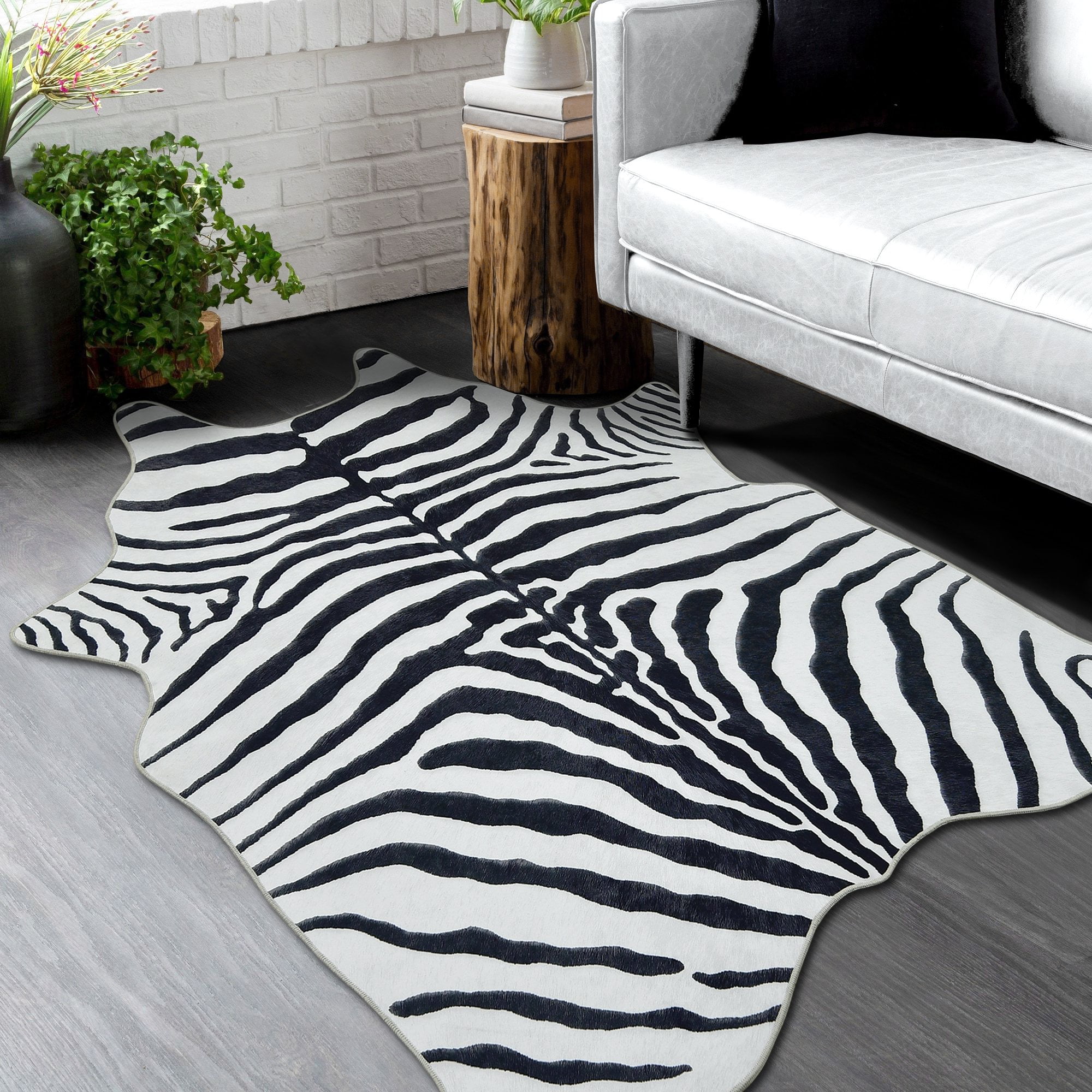 HR Premium Non-Slip Faux Cowhide Black and White Zebra Print Area Rug ...