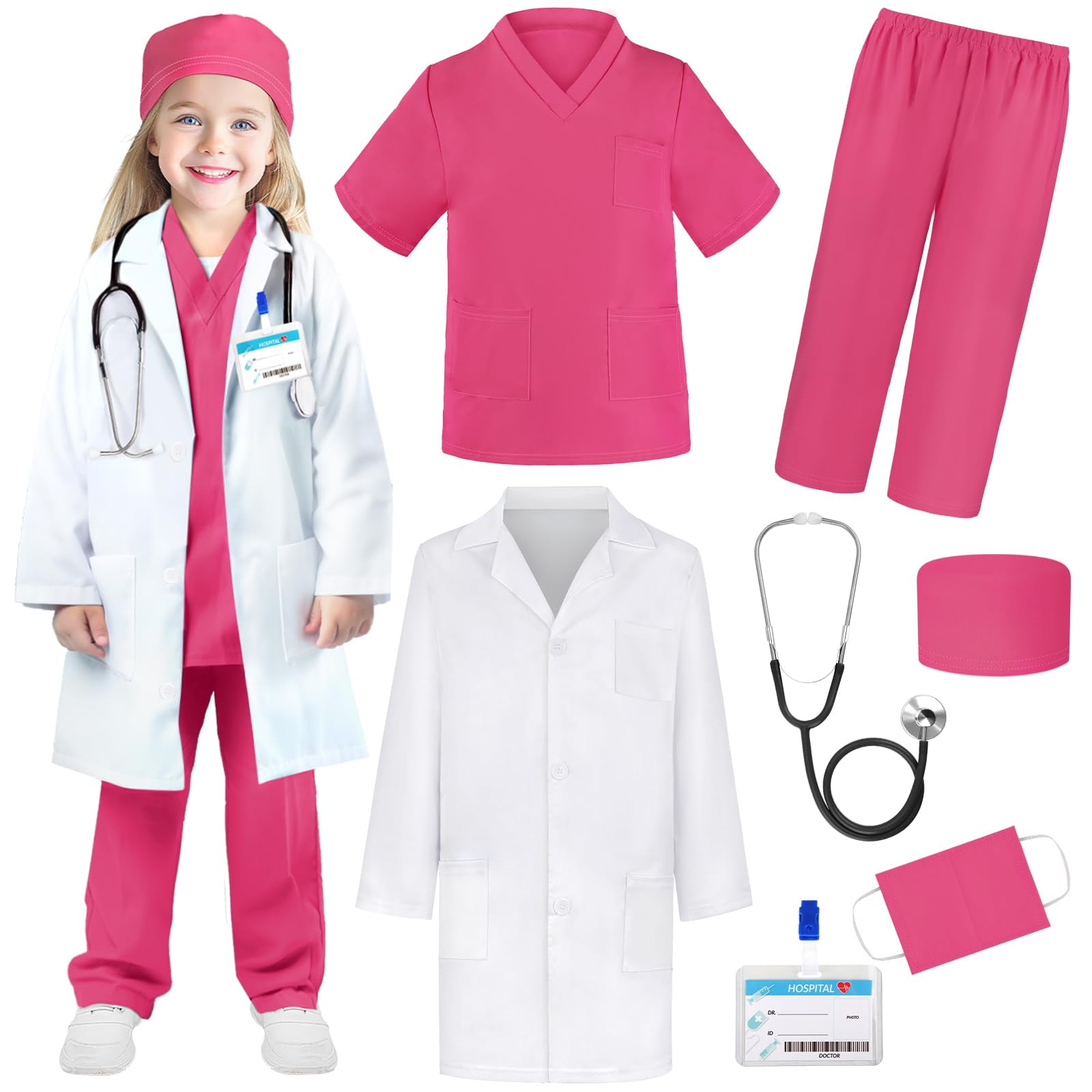 Disfraz de médico YADIYA con estetoscopio para niños y niñas de 3 a 12 ...