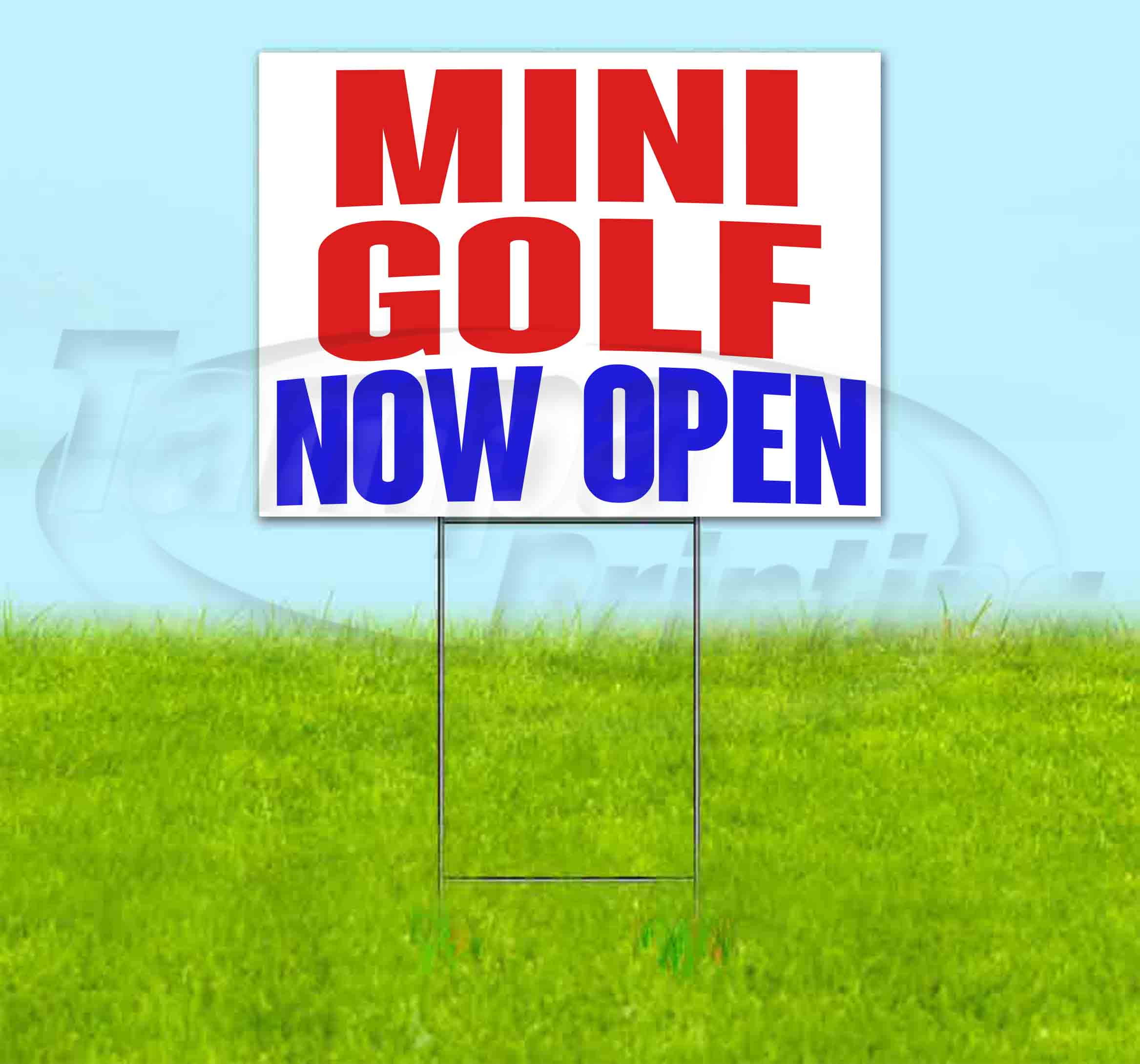 MINI GOLF NOW OPEN (18" X 24") CORRUGATED PLASTIC YARD SIGN, INCLUDES ...