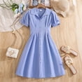 Bobifish Big Girls Dresses Shirt Collar Puff Short Sleeve Button Front ...