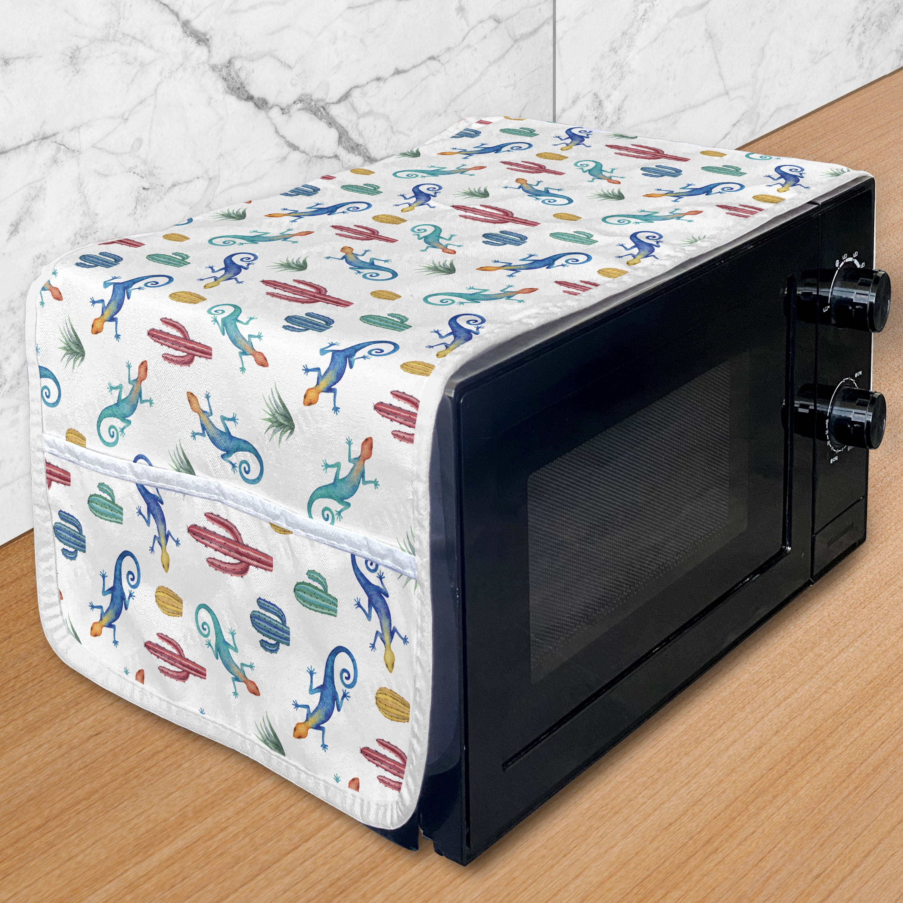 Gecko Microwave Oven Cover, Watercolor Effect Lizards Cactuses ...