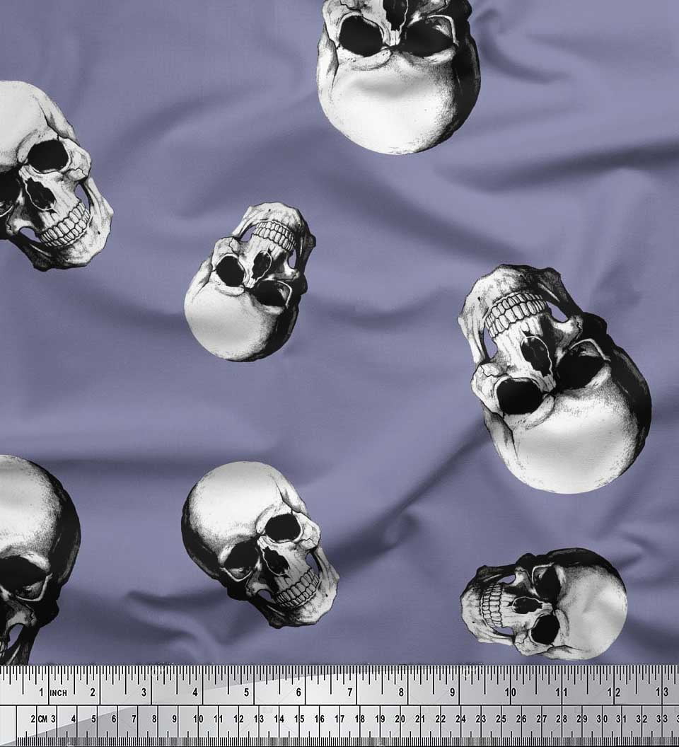 Soimoi Modal Satin Fabric Horror Skull Halloween Print Fabric by The ...
