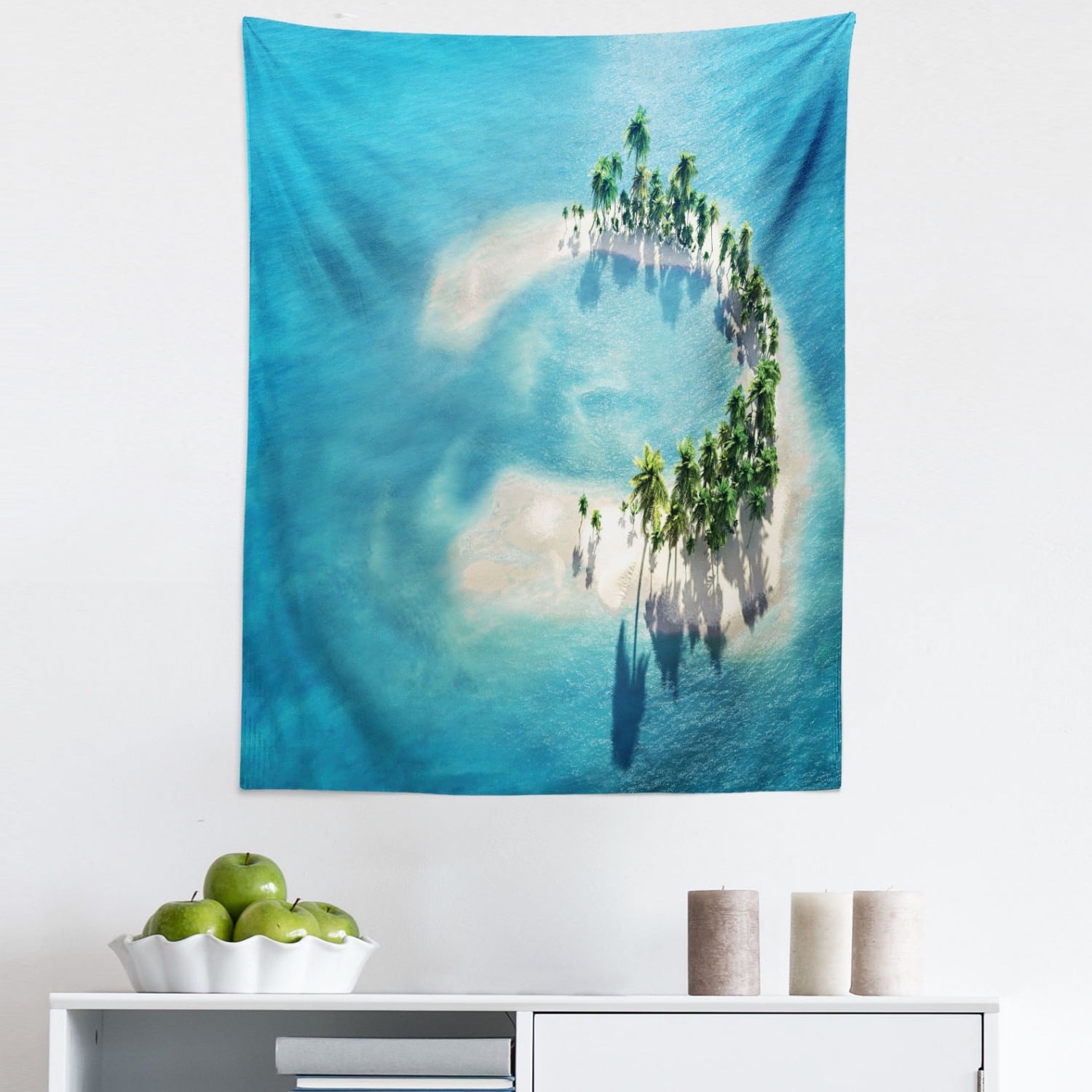 Island Tapestry, Picture of Atoll Ring Shaped Island Covered with Palm ...