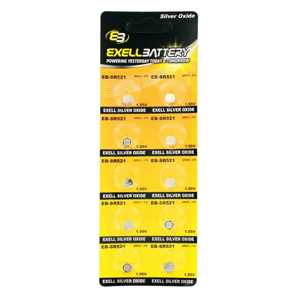 10pk Exell EB-SR521 Silver Oxide 1.5V Watch Battery for SR521SW 379 ...
